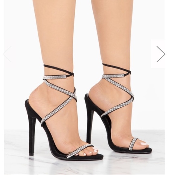 Shoes | Newgorgeous Black Rhinestone Strappy Heels | Poshmark